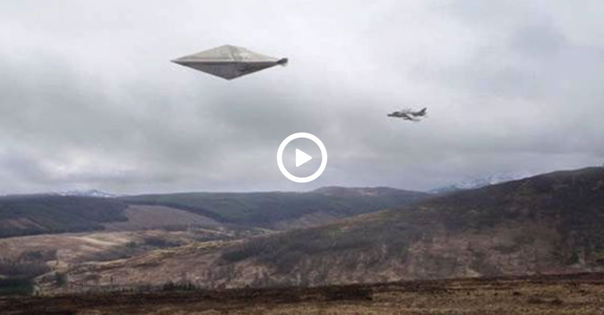 Two hikers near Calvine in Scotland captured a photo of a mysterious diamond-shaped flying ...